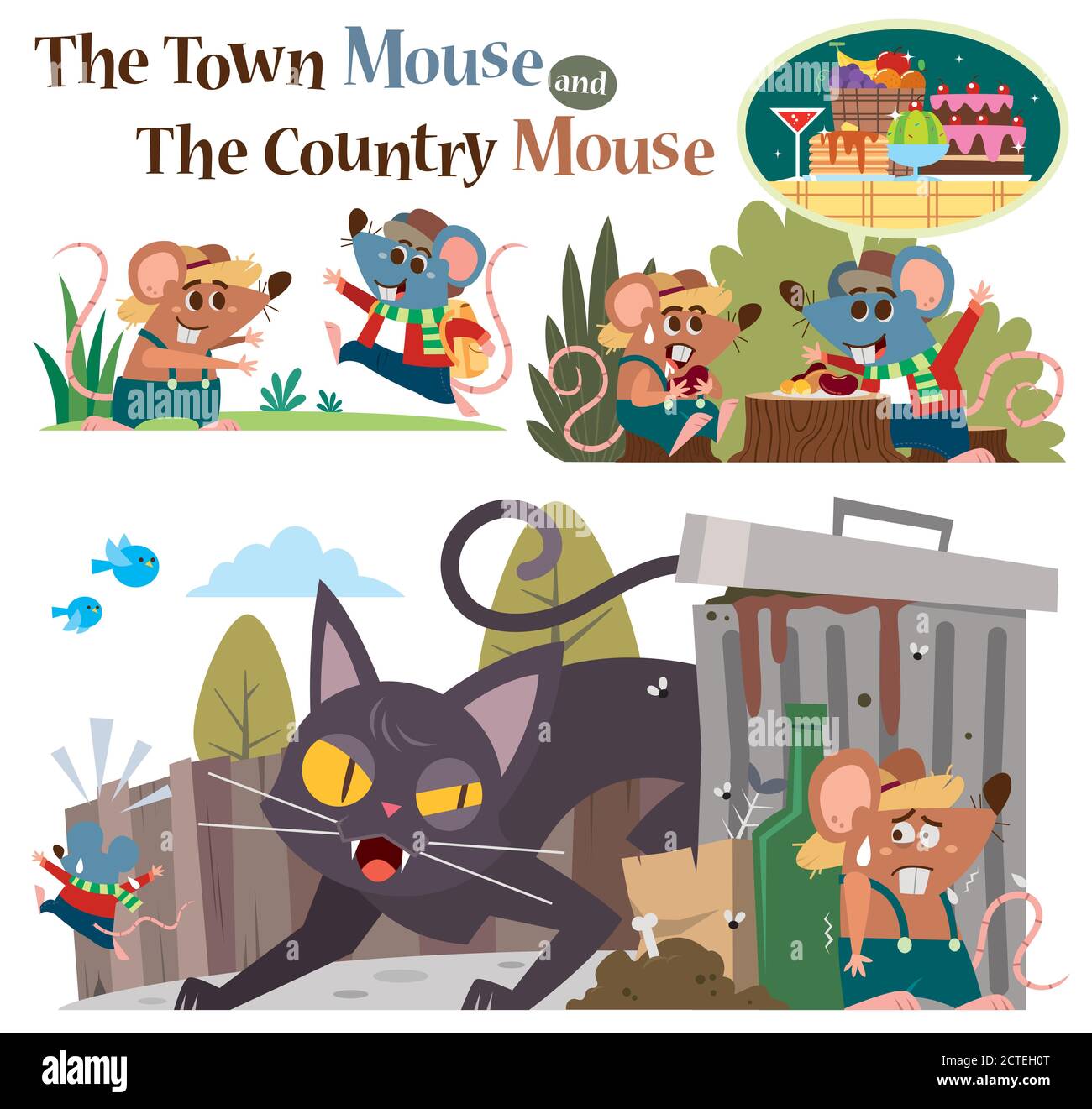 Vector Illustration of Cartoon characters The Town Mouse and the ...