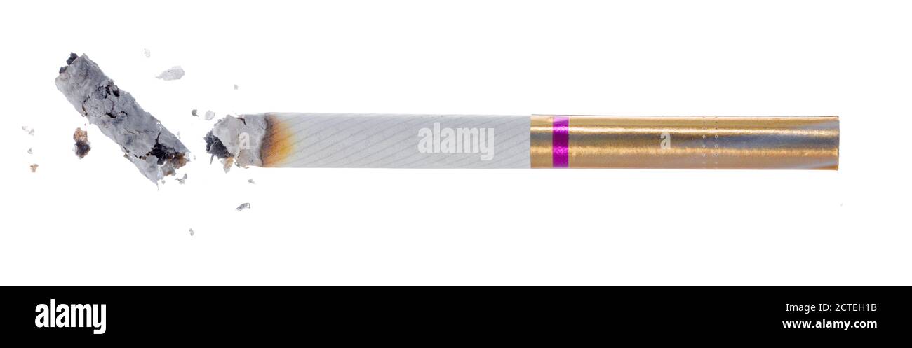 Burning cigarette isolated on white background close up Stock Photo - Alamy