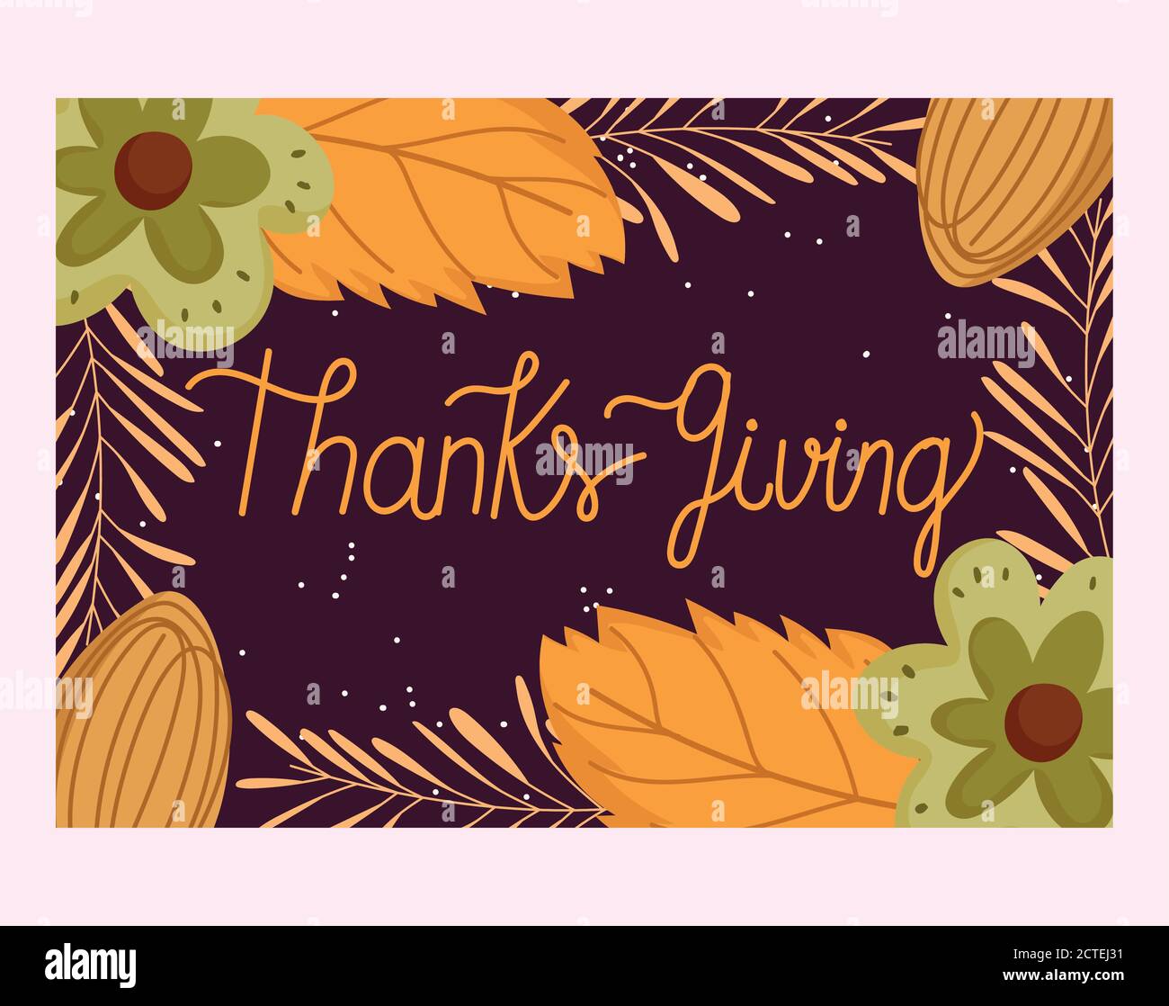 happy thanksgiving day, hand drawn typography flowers leaves branches ...