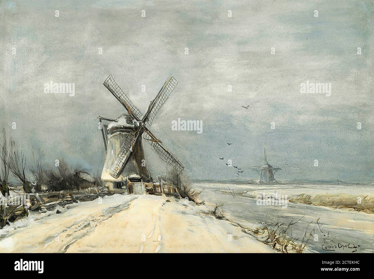 Apol Louis - Winter Landscape with a Windmill - Dutch School - 19th ...