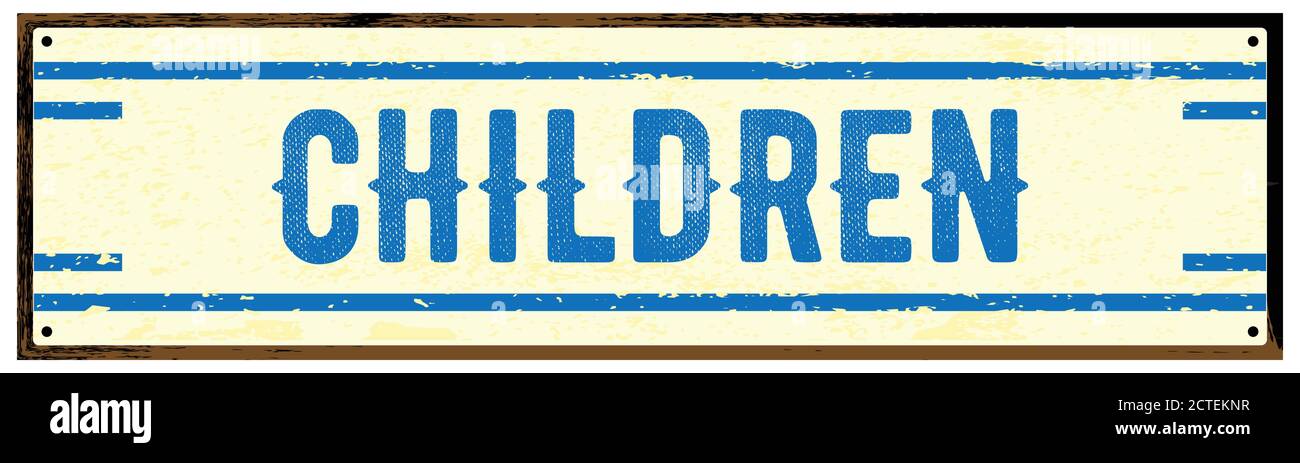 Old worn metal Children sign isolated over a white background Stock ...