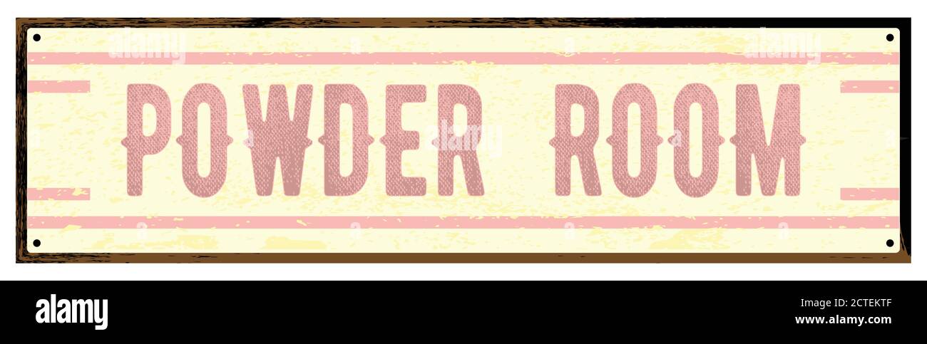 Old worn metal Powder Room sign isolated over a white background Stock ...