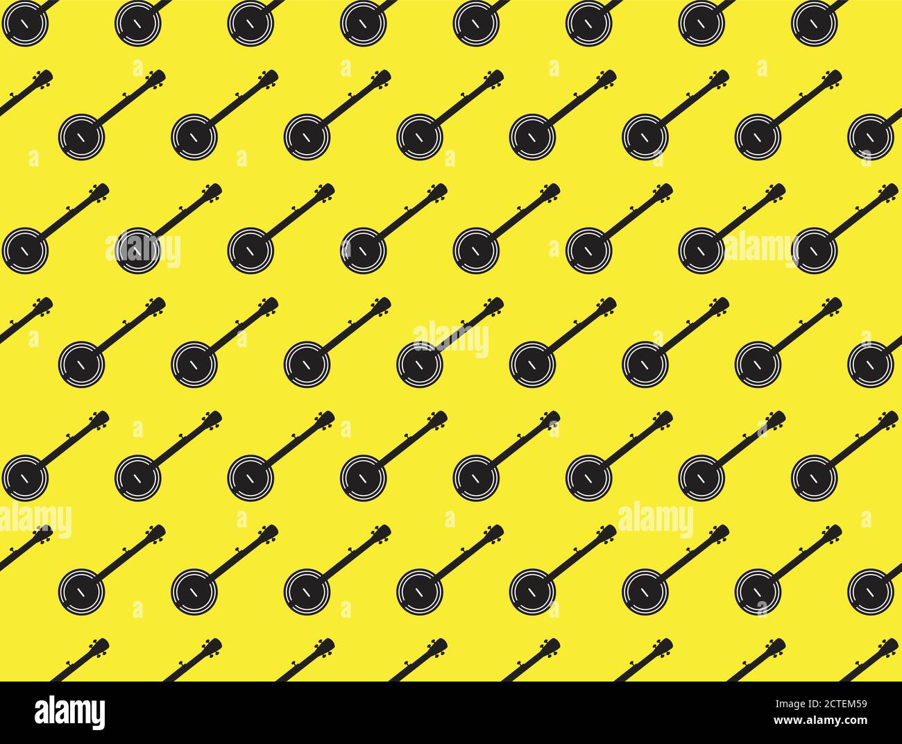 A typical five string banjo background in silhouette over a yellow ...