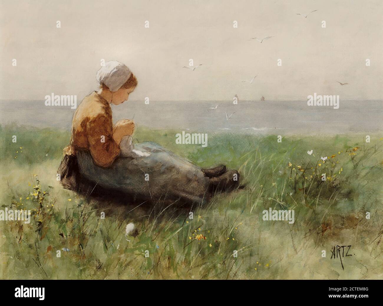 Artz David Adolph Constant - Breiend Meisje in De Duinen - Dutch School ...