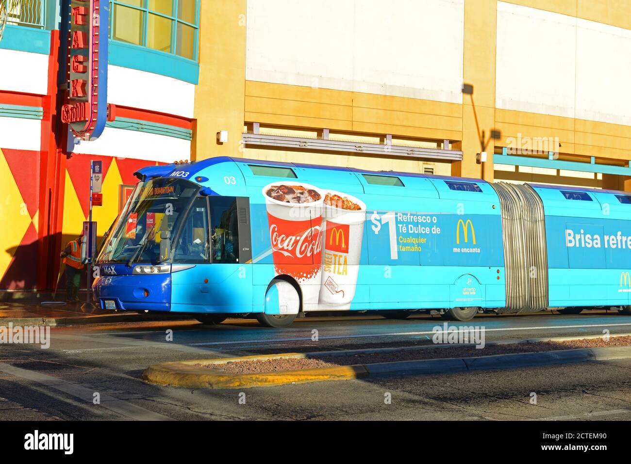 Iveco Irisbus Civis RTC Transit bus on Las Vegas Blvd at Fremont Street in downtown Las Vegas ...