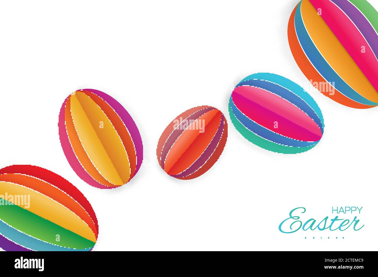 Origami Happy Easter Greeting card. Five Colorful Paper cut Easter Egg ...