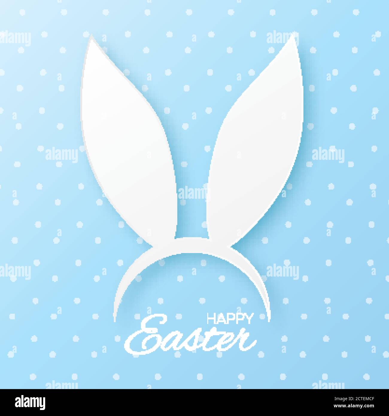 Funny Bunny. Happy Easter ears paper cut mask. Origami white Rabbit ear ...