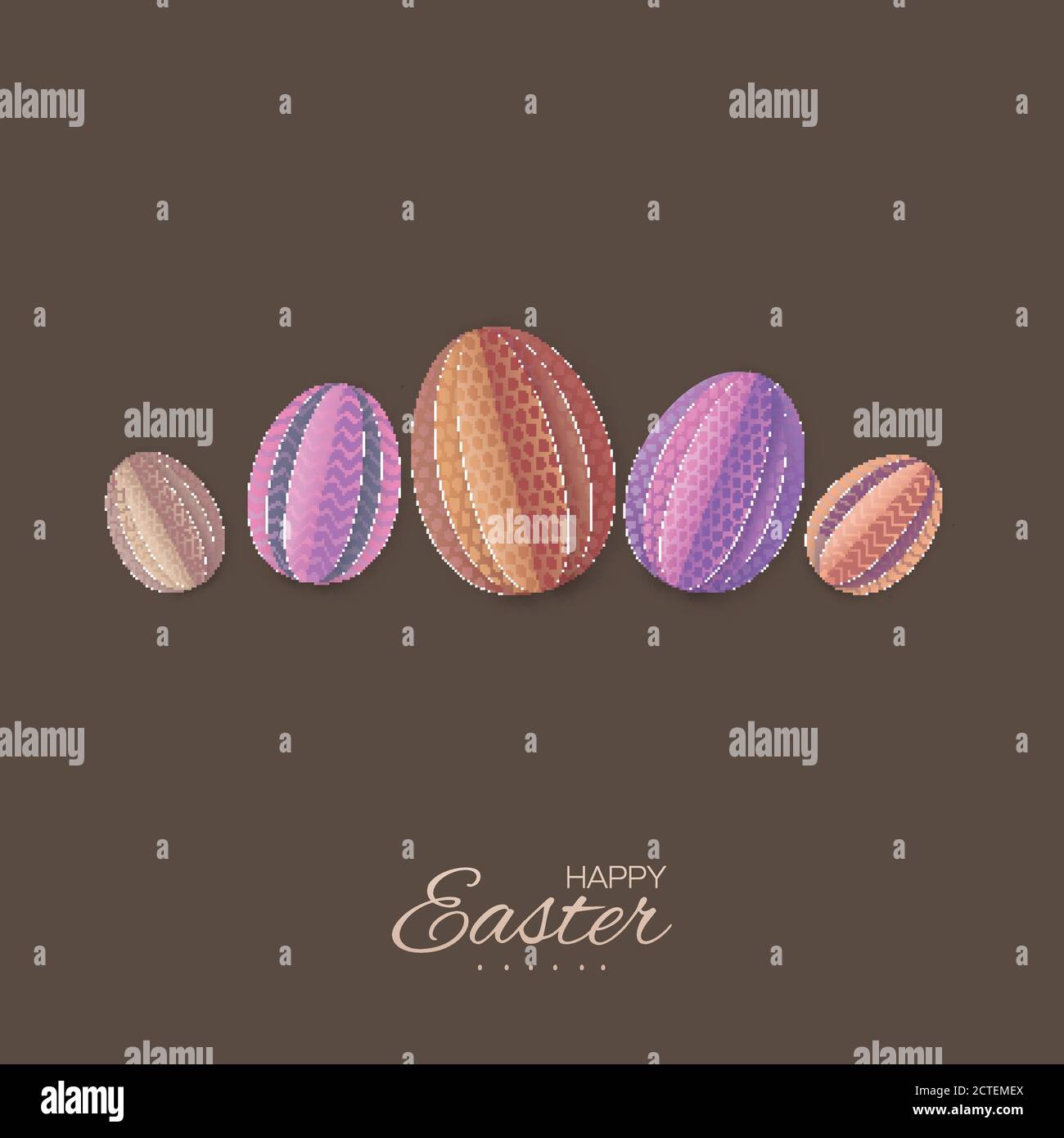 Origami Happy Easter Greeting card. Five Colorful Paper cut pastel ...