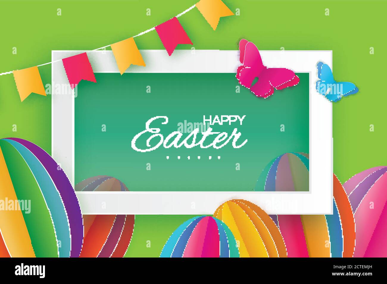 Origami Happy Easter Greeting card. Colorful Paper cut Easter Egg, flag ...