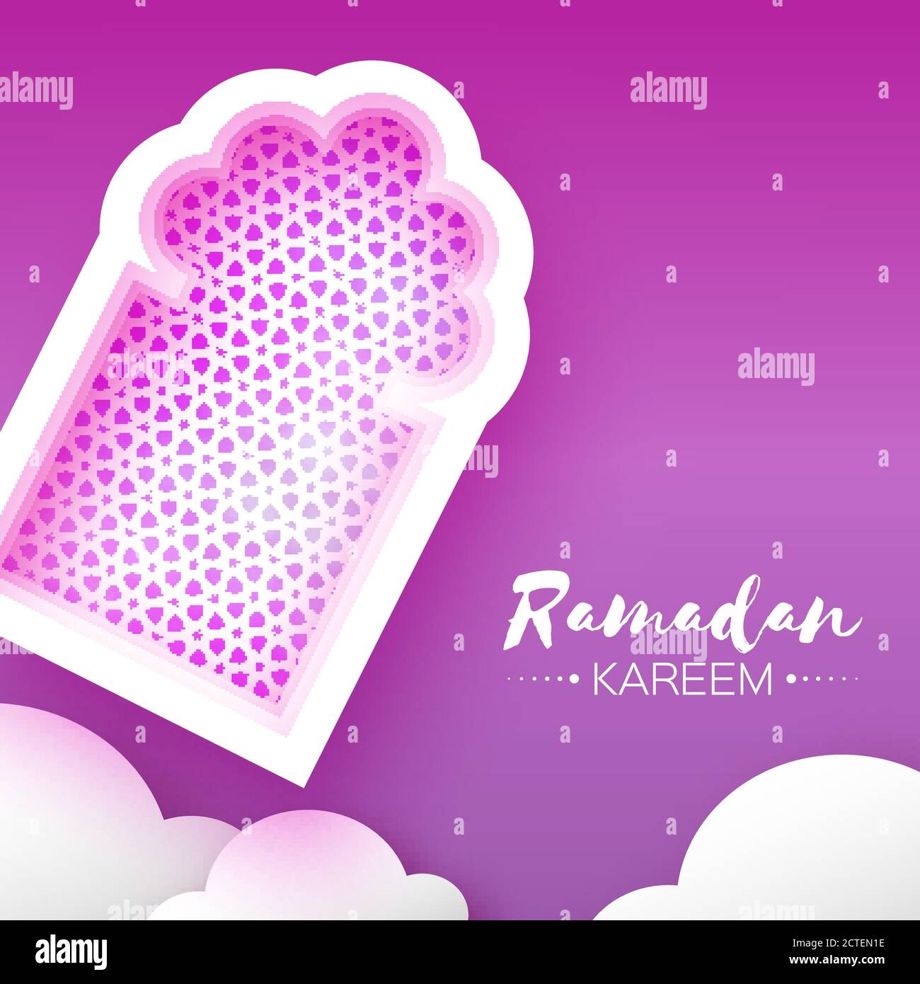 Purple Mosque Window. Origami Ramadan Kareem Greeting card. Arabic ...