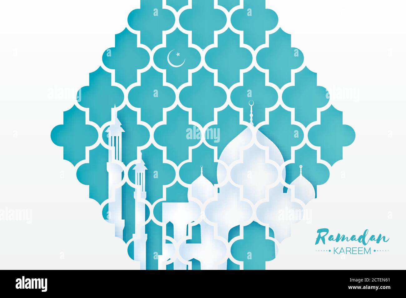 Blue Mosque Window. Origami Ramadan Kareem Greeting card with arabic ...