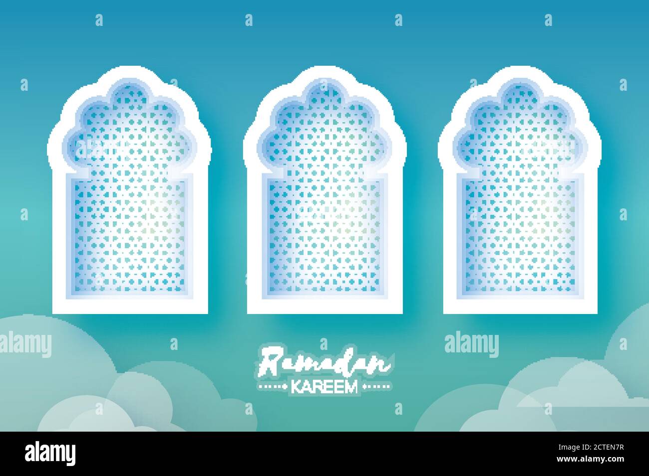 Blue Mosque Window . Origami Ramadan Kareem Greeting card. Arabic ...