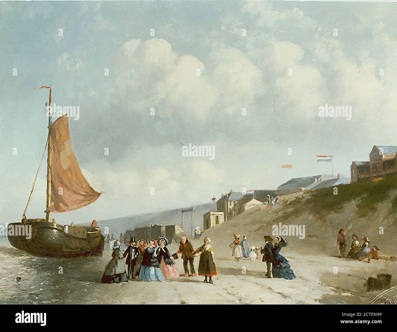 Bles Joseph - Scheveningse Bomschuiten En Vissersvolk Op Het Strand - Dutch School - 19th ...