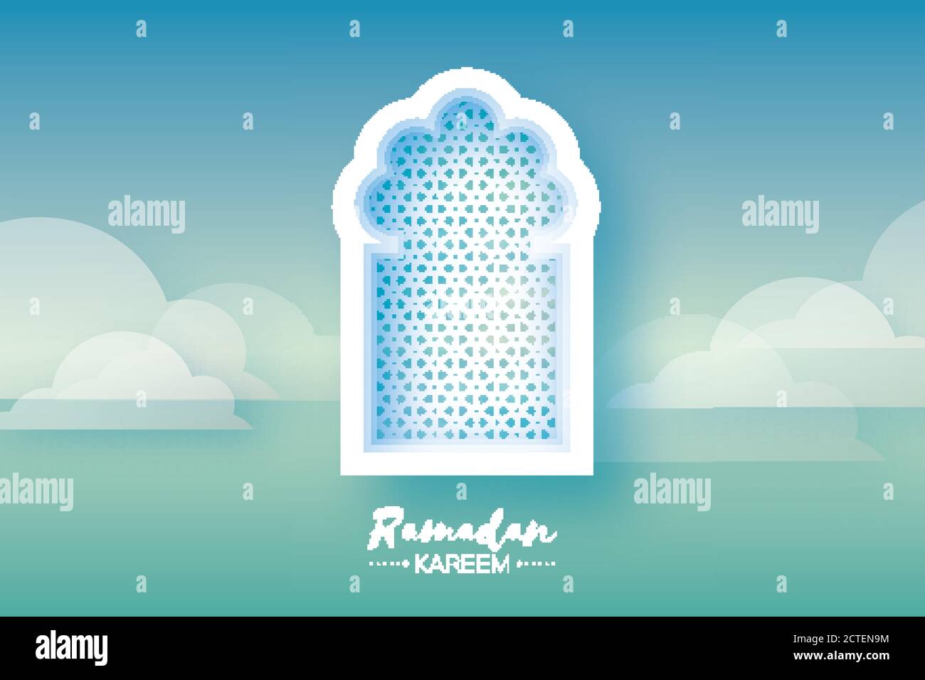 Blue Mosque Window . Origami Ramadan Kareem Greeting card. Arabic ...