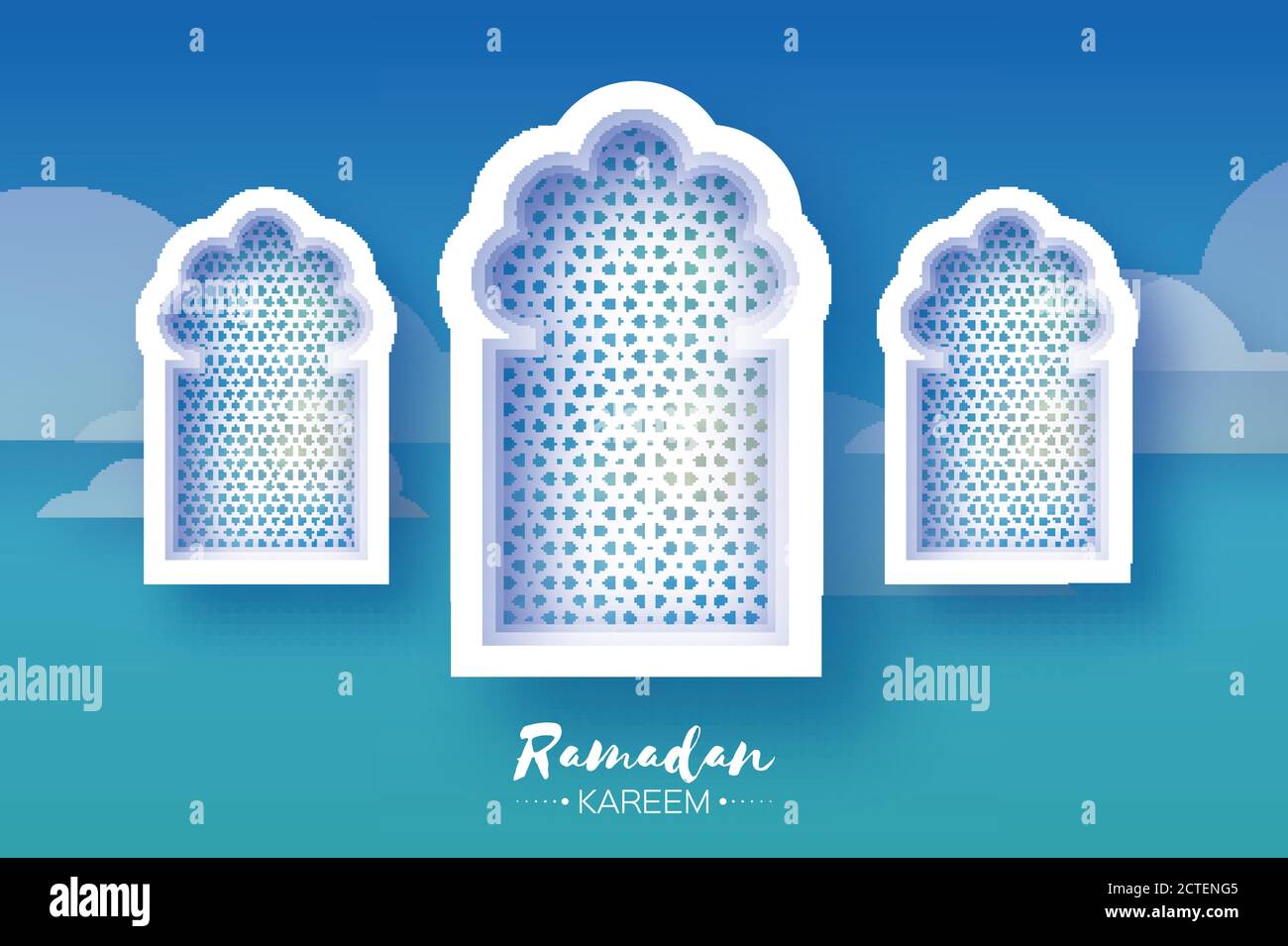 Blue Mosque Window . Origami Ramadan Kareem Greeting card. Arabic ...