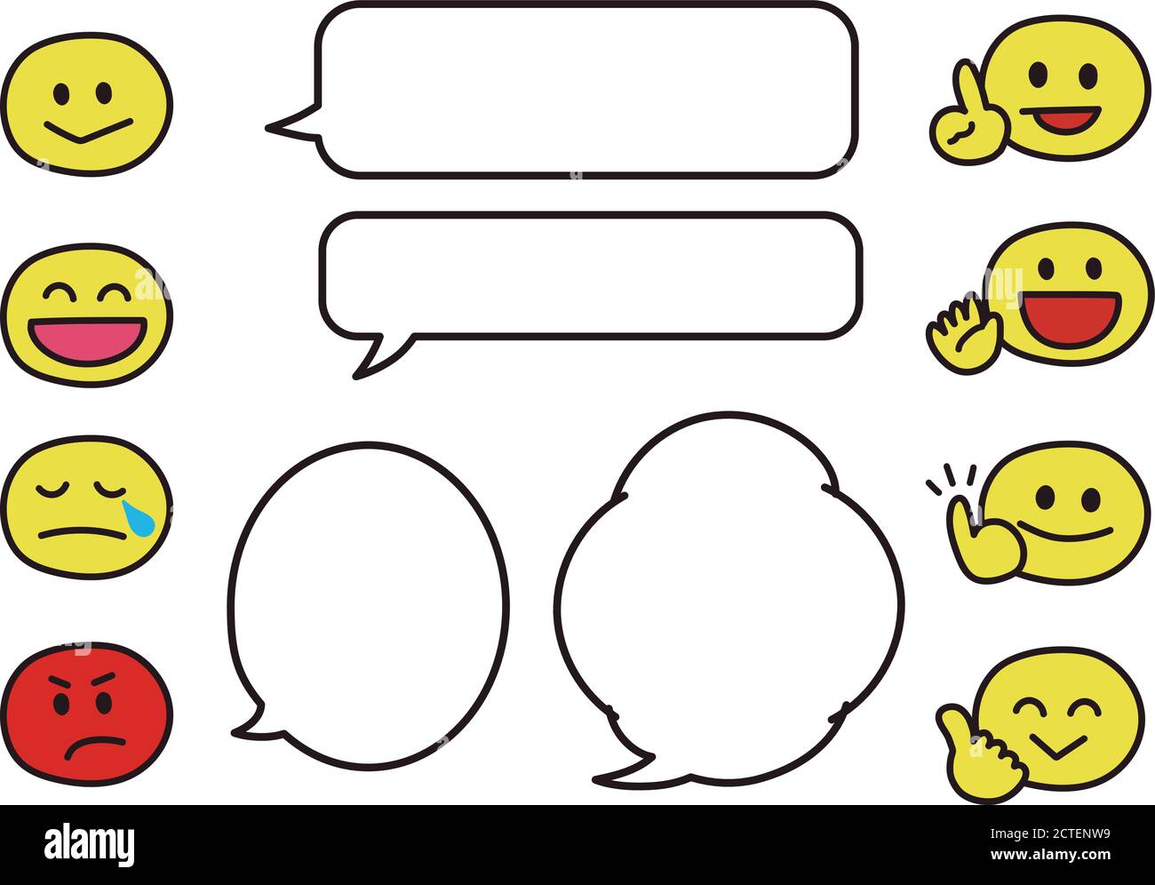 Set of speech bubbles with eight types of emoticon. Vector illustration ...