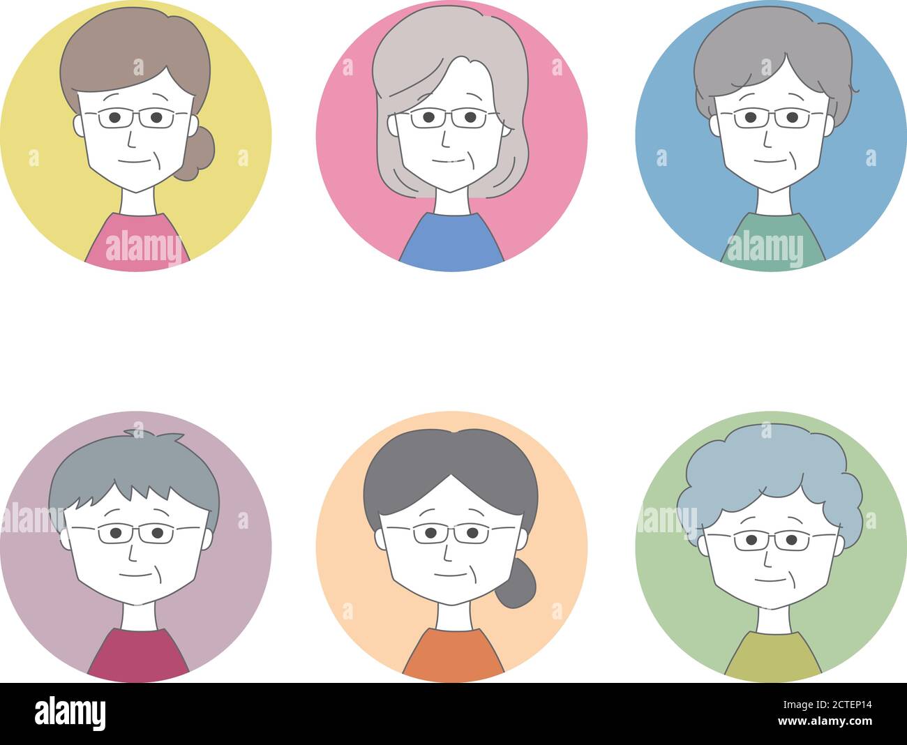 Profile pictures of different middle aged women wearing glasses. Set of ...