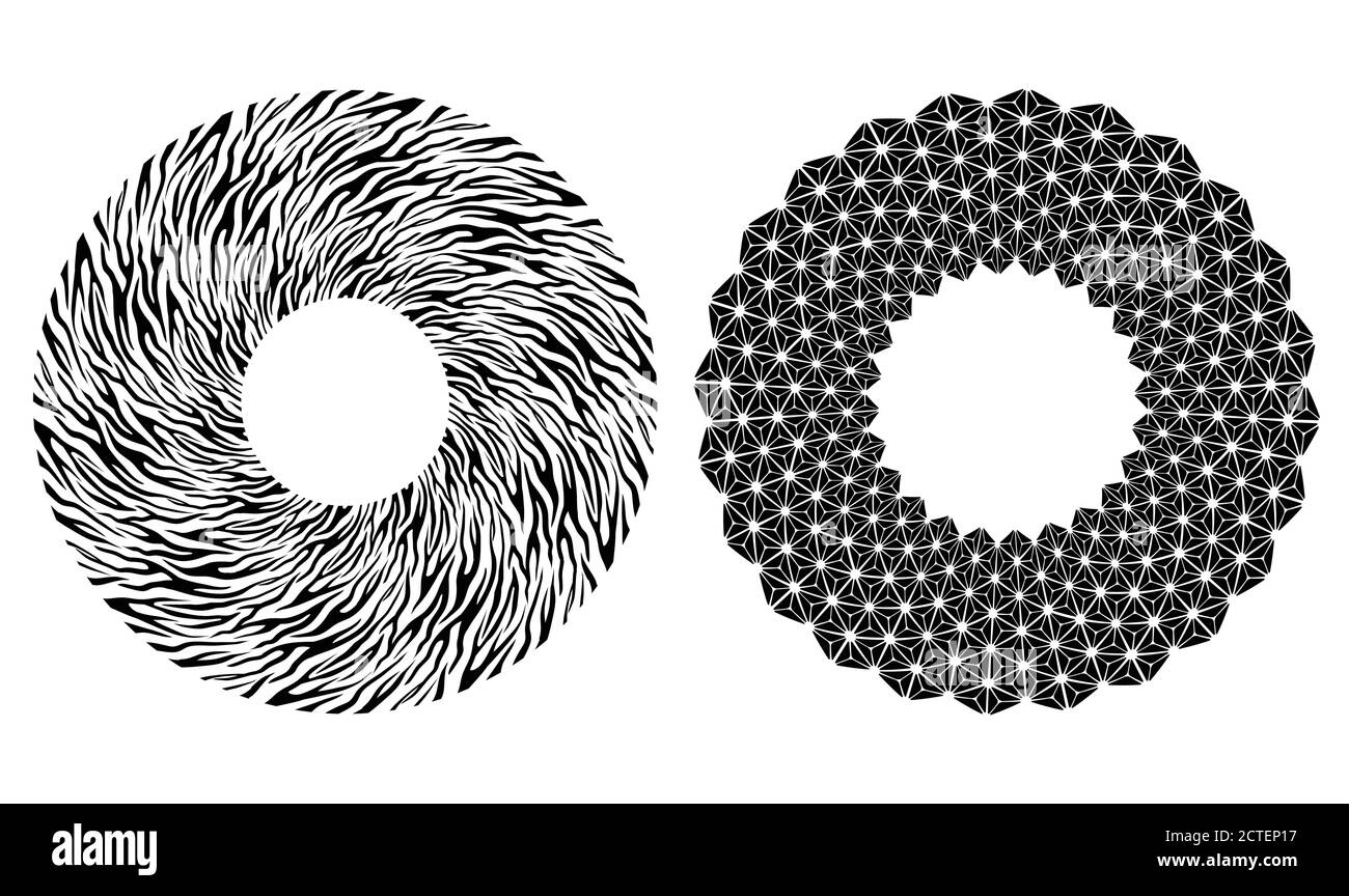 Set of round black frames of stained glass and zebra skins. Vector ...