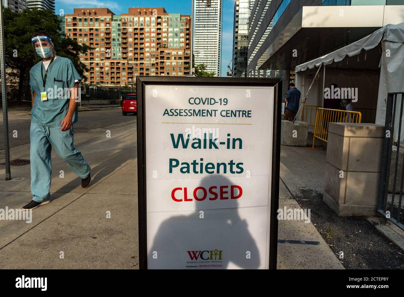 Toronto, Canada - September 22, 2020. A medical worker with face shield ...