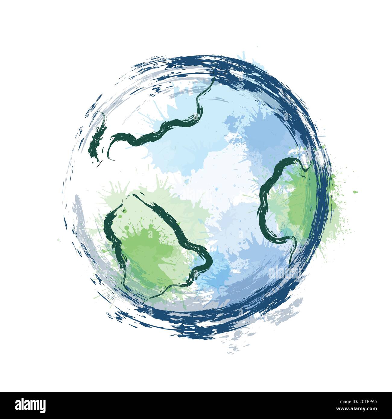 Illustration of planet earth with watercolor splashes and ink strokes ...
