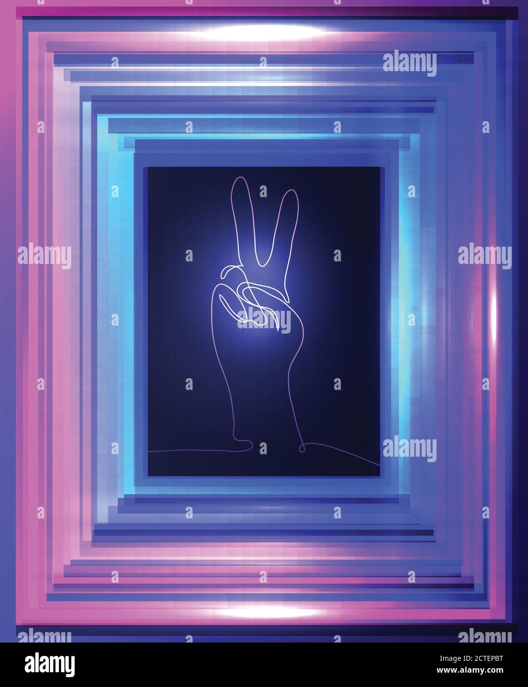 Neon illustration of gesture of hand from continuous line. The gesture ...