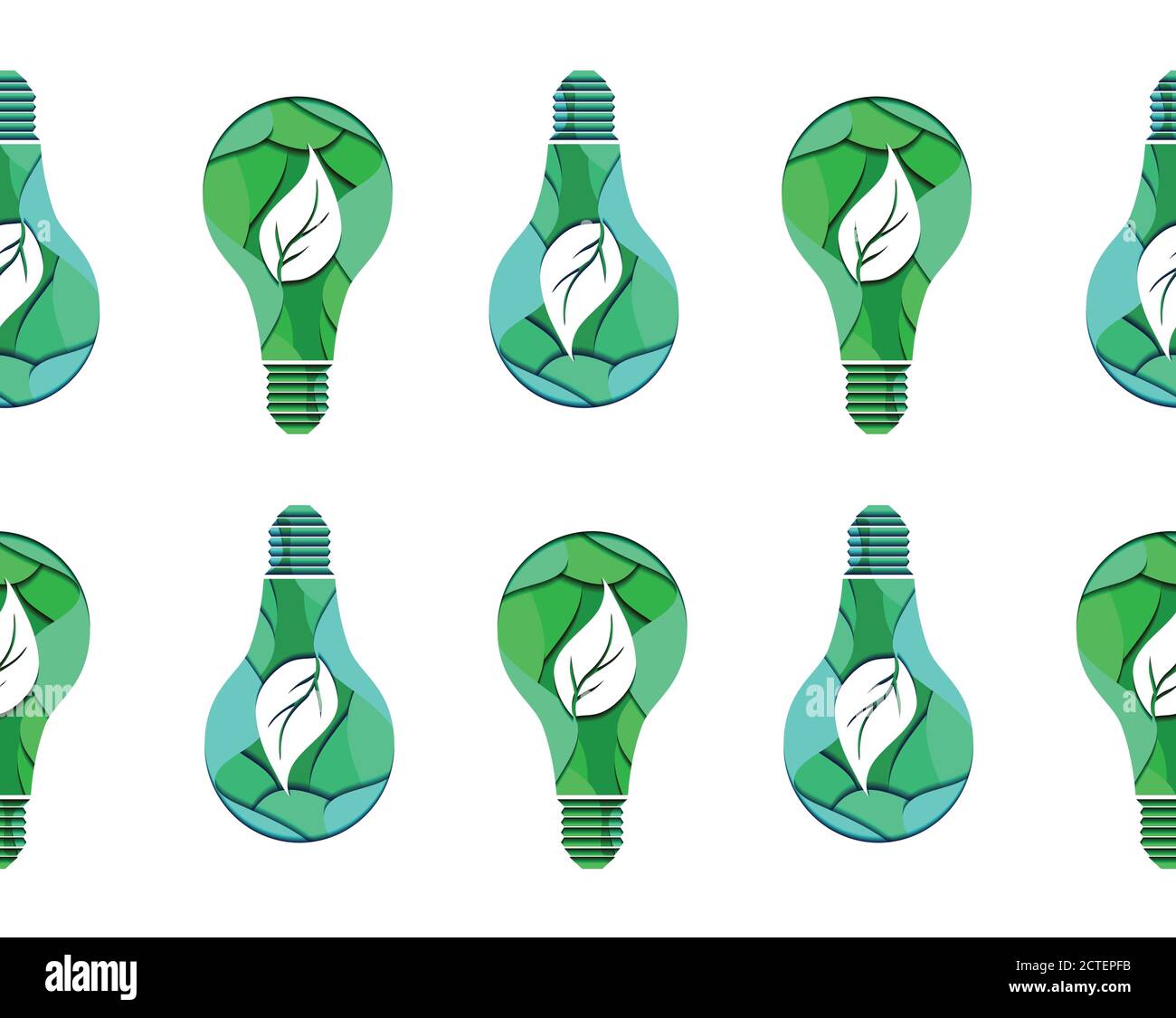 Seamless pattern of 3d ecological light bulb with leaves cut from paper ...