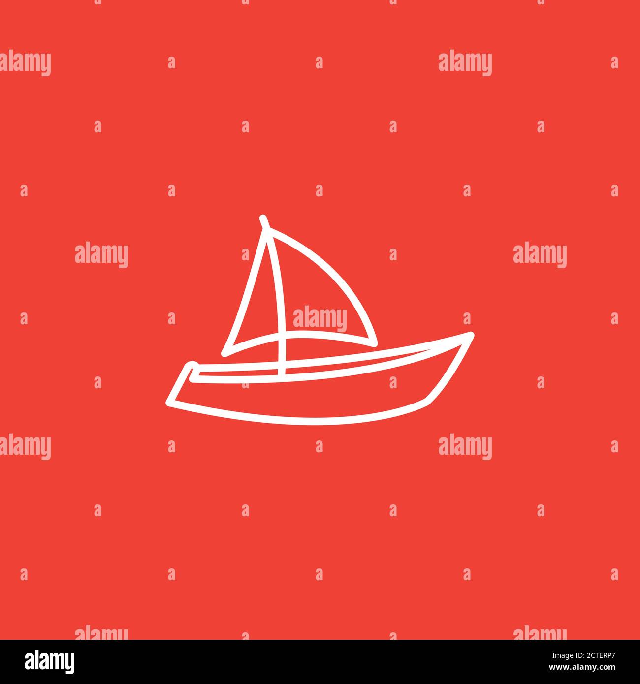 Boat Line Icon On Red Background. Red Flat Style Vector Illustration ...