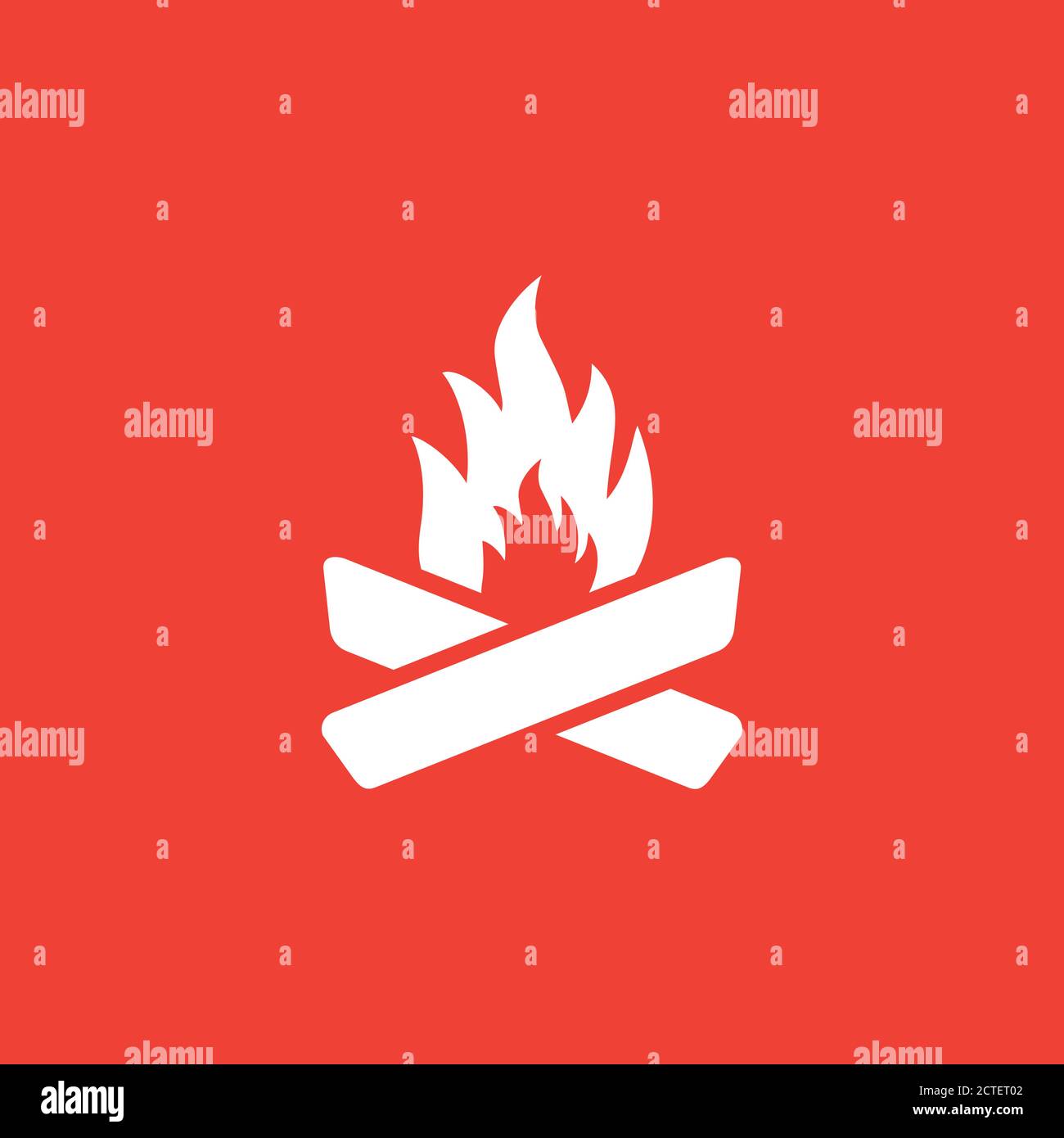Camp Fire Icon On Red Background. Red Flat Style Vector Illustration ...