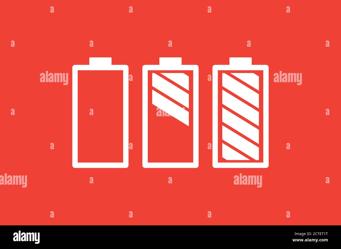 Battery Set Color On Red Background. Red Flat Style Vector Illustration ...