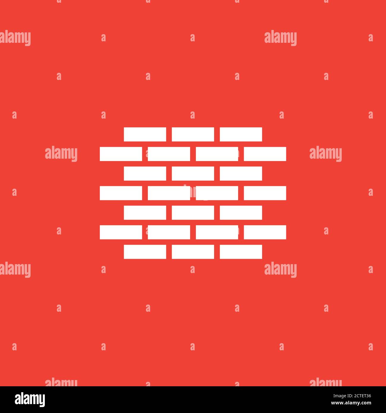 Brick Wall Icon On Red Background. Red Flat Style Vector Illustration ...