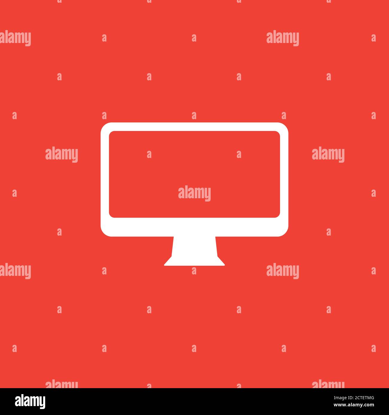 Computer Monitor Icon On Red Background. Red Flat Style Vector ...