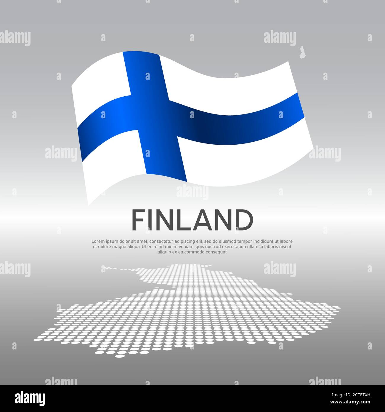 Finland wavy flag and mosaic map on light background. Creative ...