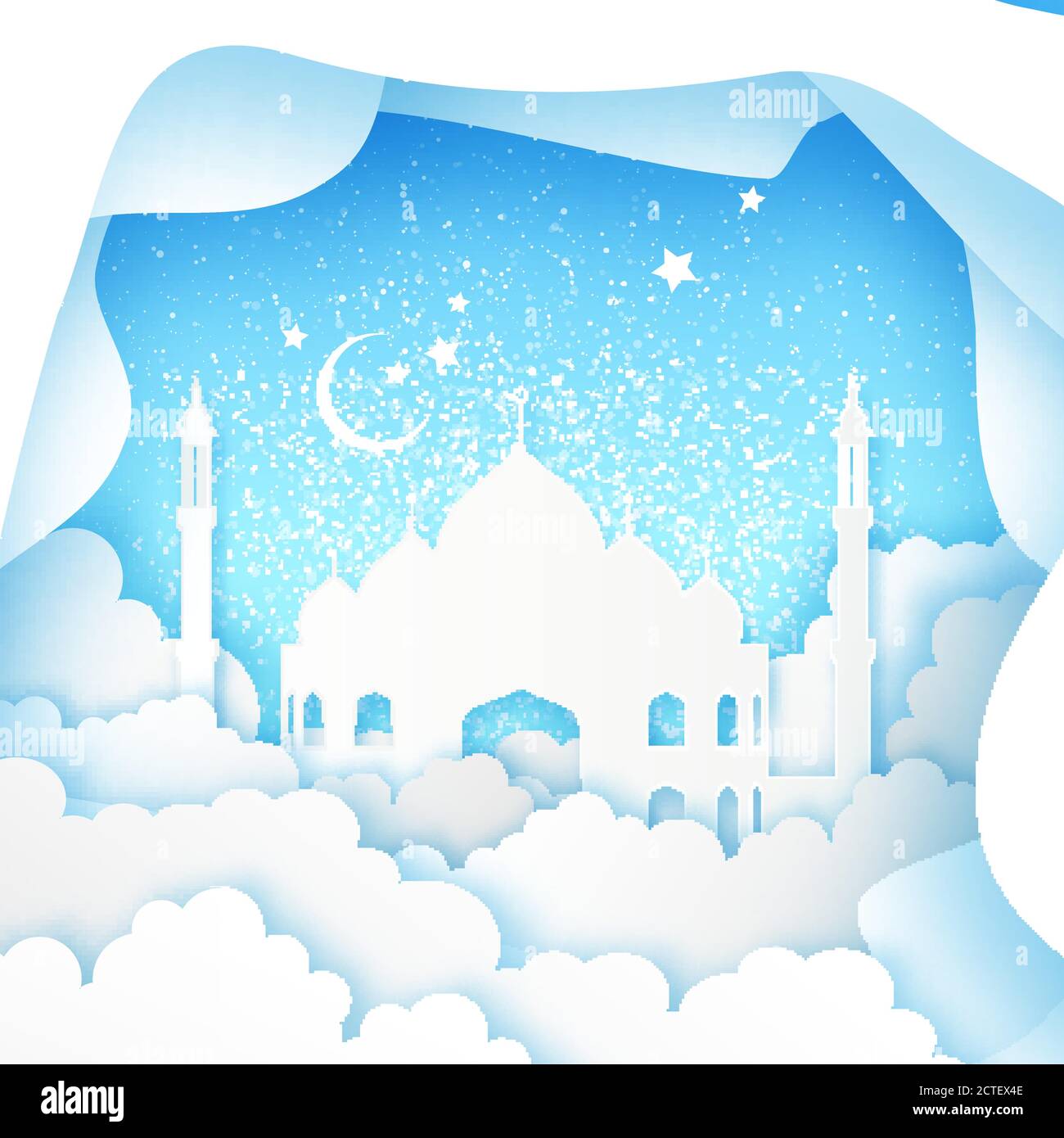 Blue Ramadan Kareem Greeting card. Origami Mosque Window. Paper cut ...