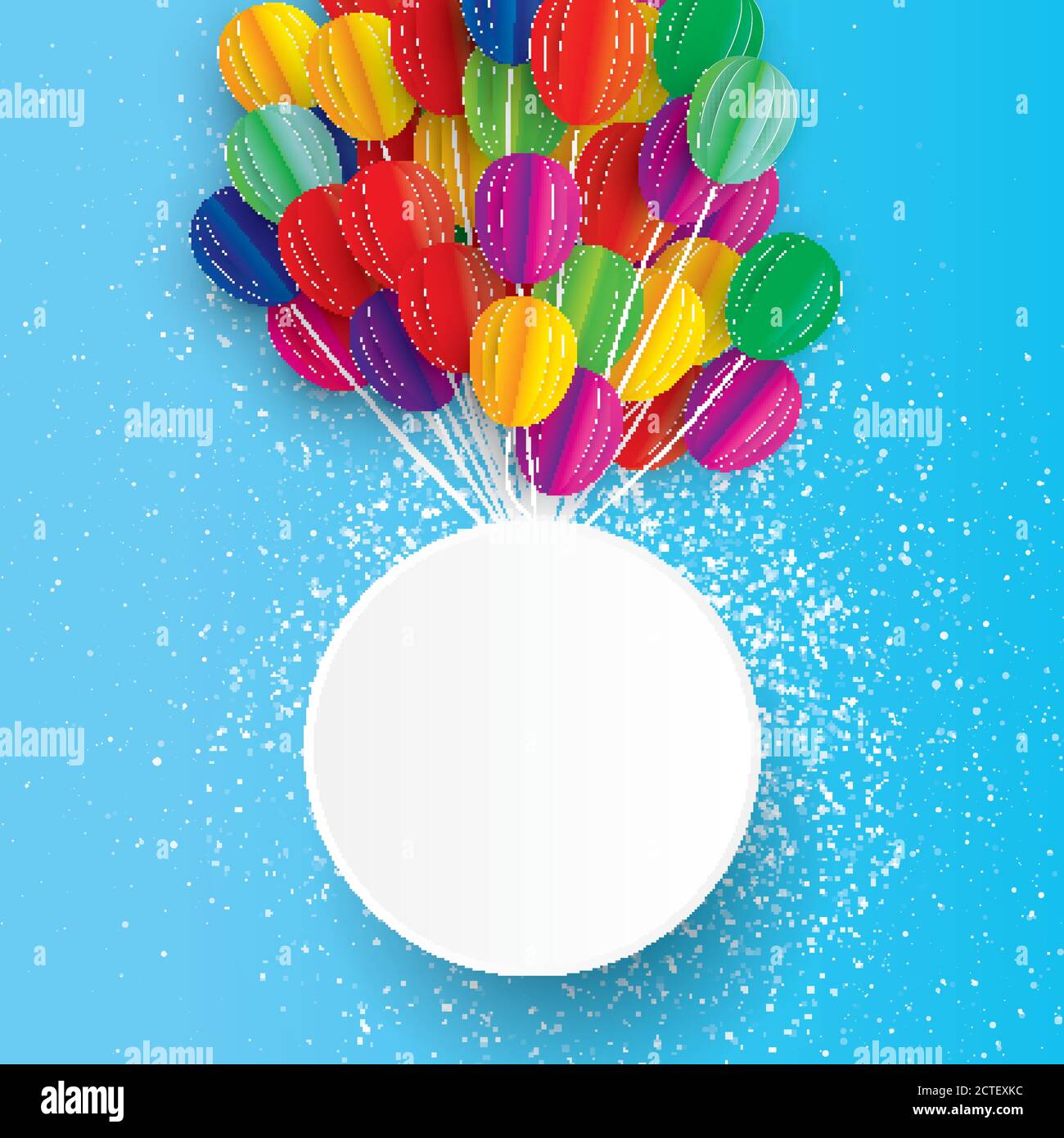 Flying Paper art cut balloons. Circle frame for text. Colorful ...