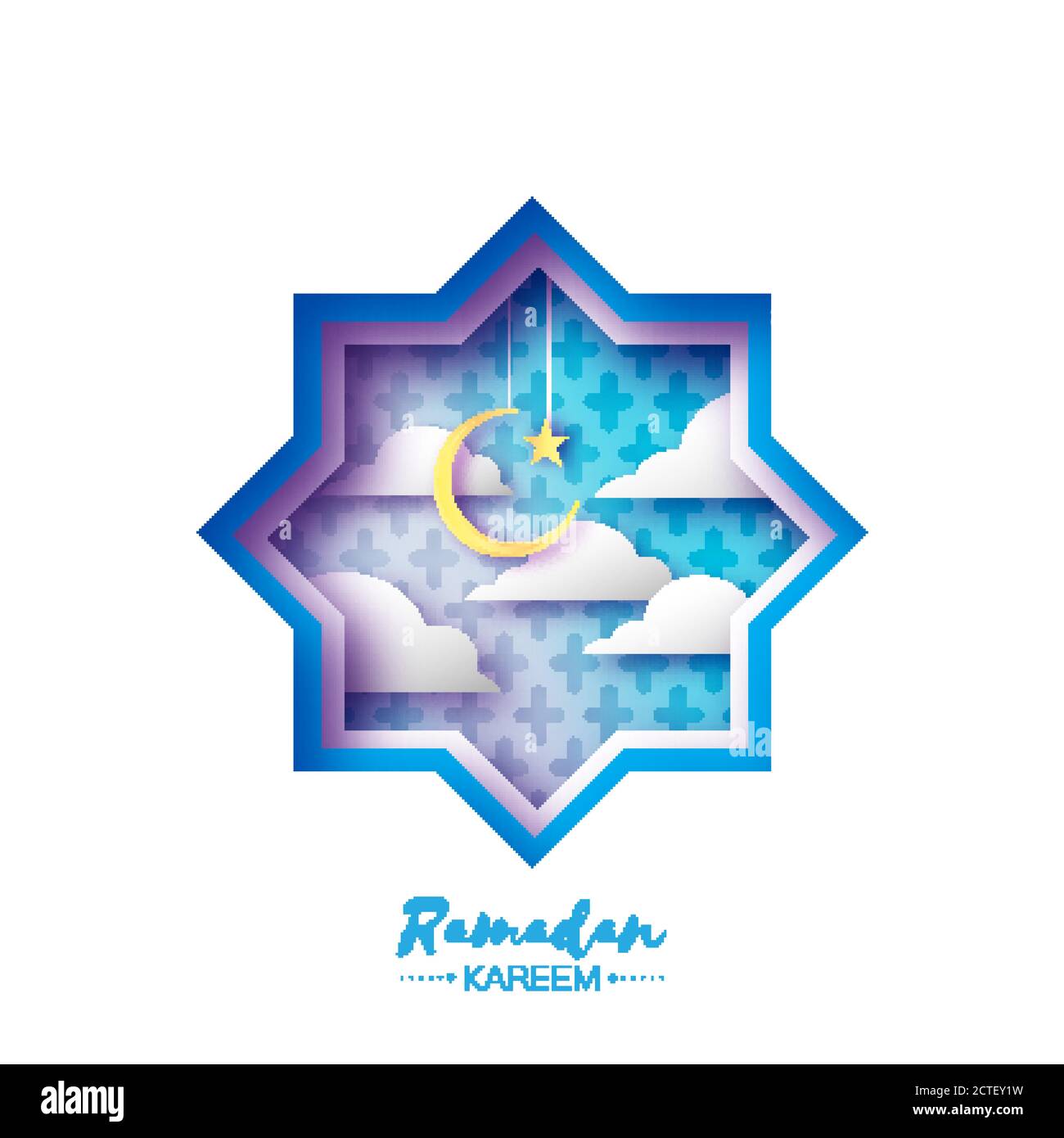 Origami Mosque Star Window Ramadan Kareem Greeting card with arabic ...