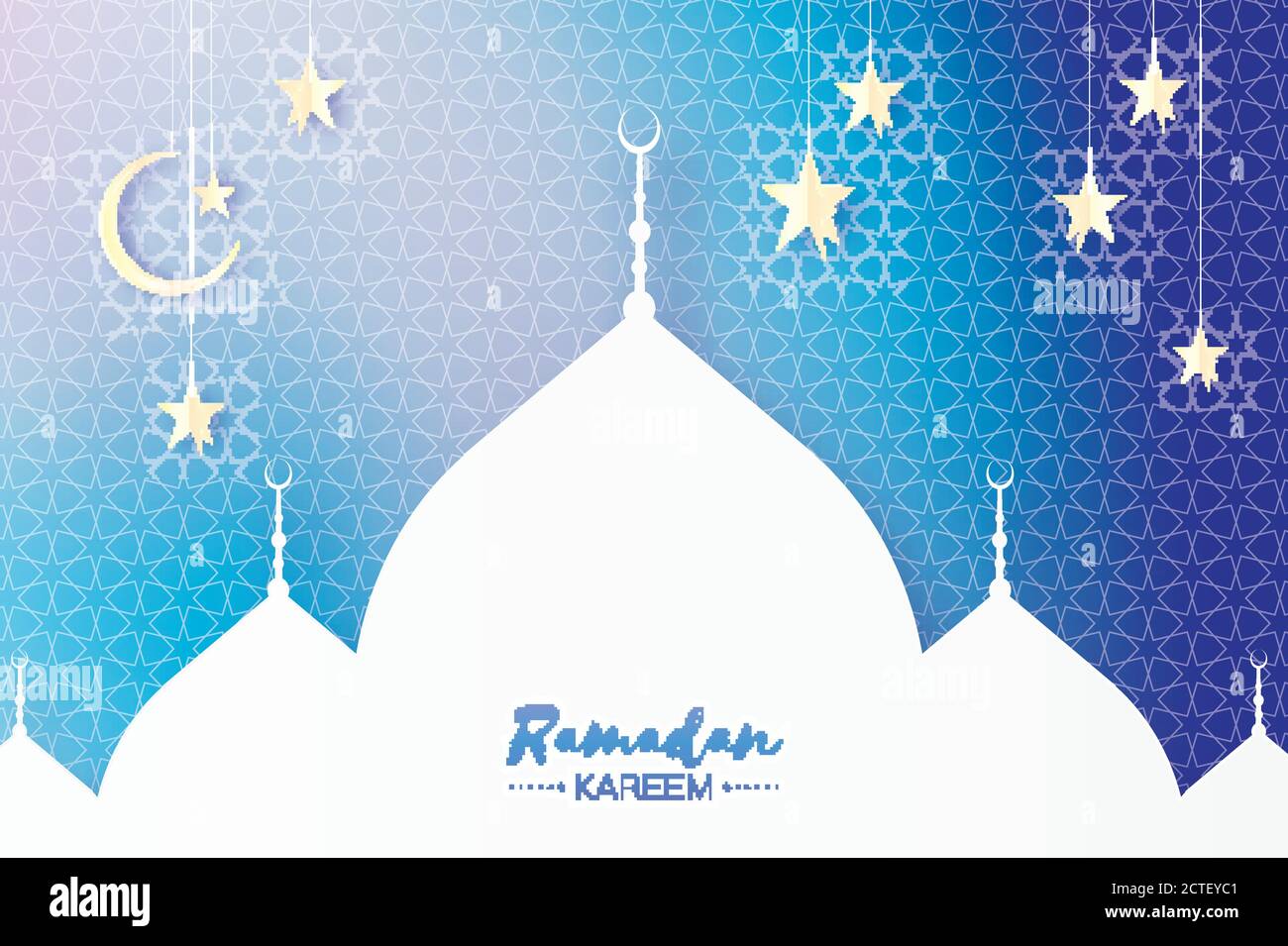 Ramadan Kareem. Arabic Mosque, white stars in paper cut style. Crescent ...
