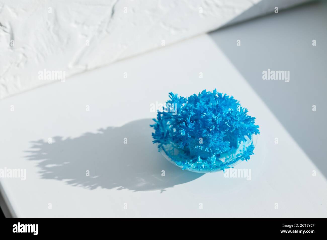 blue chemical crystals forming. needle like Urea crystals ,carbamide ...