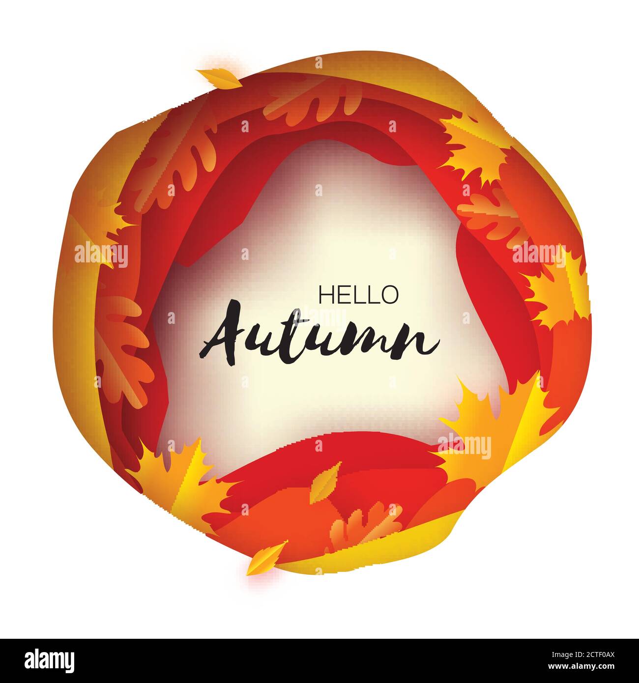 Autumn Paper Cut Leaves. Hello Autumn. September flyer template. Circle ...