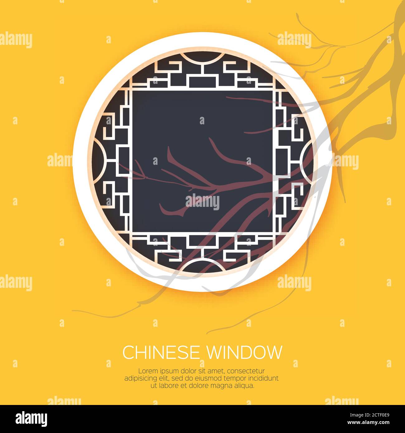 Paper cut Chinese traditional window. Origami round frame. Cherry ...