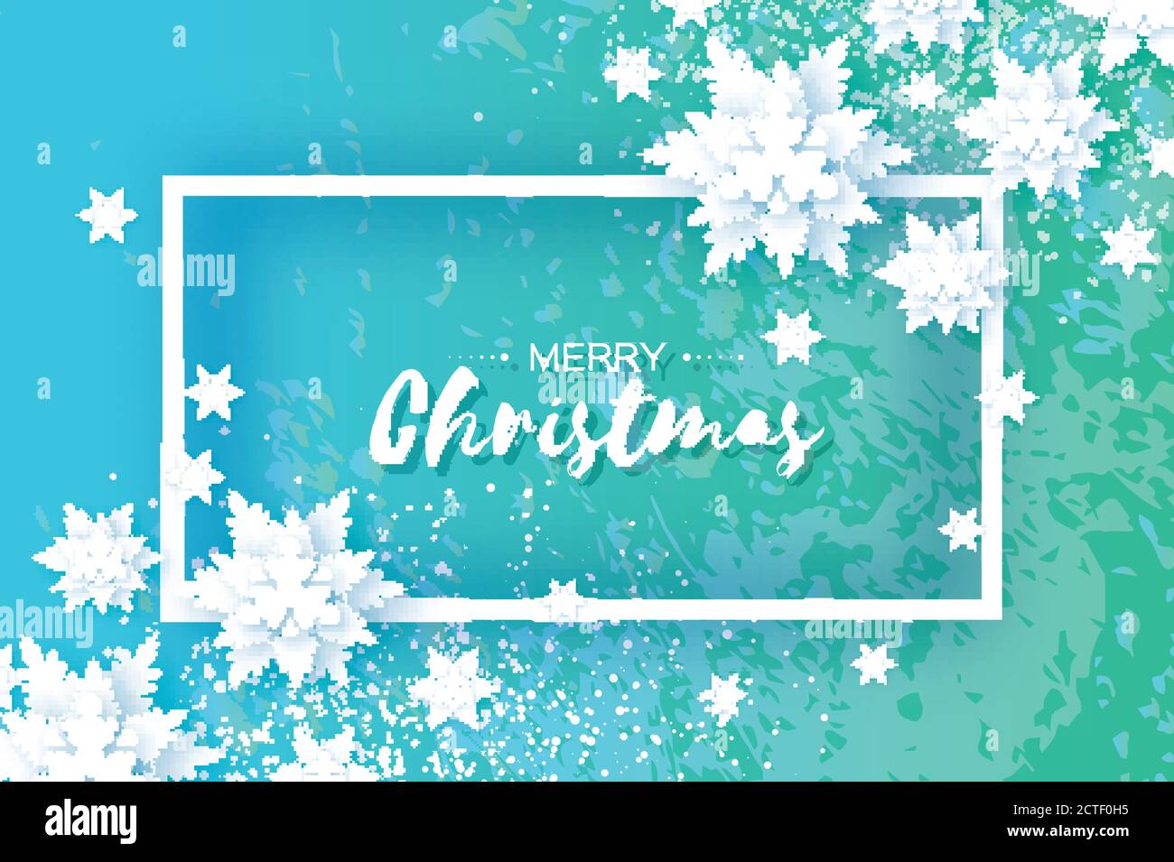 Origami Snowfall. Merry Christmas Greetings card. White Paper cut snow ...