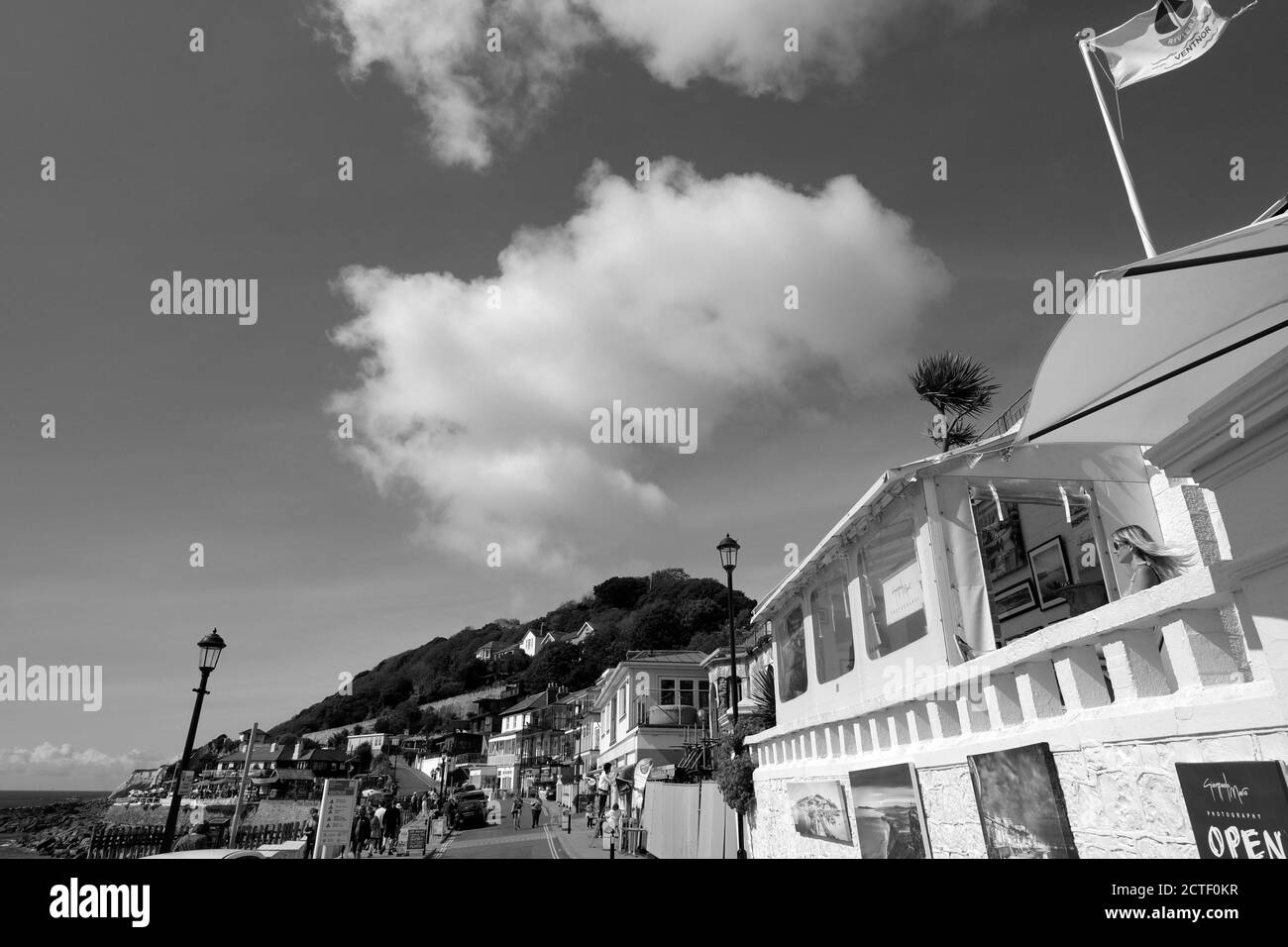 Ventnor Isle of Wight woman feet up on balcony balustrade overlooking ...