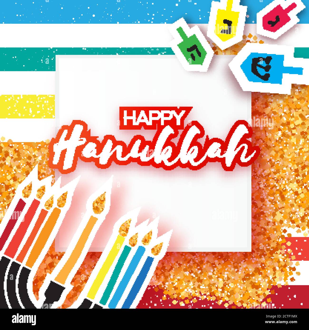 Colorful Origami Happy Hanukkah Greeting card on gold glitter ...