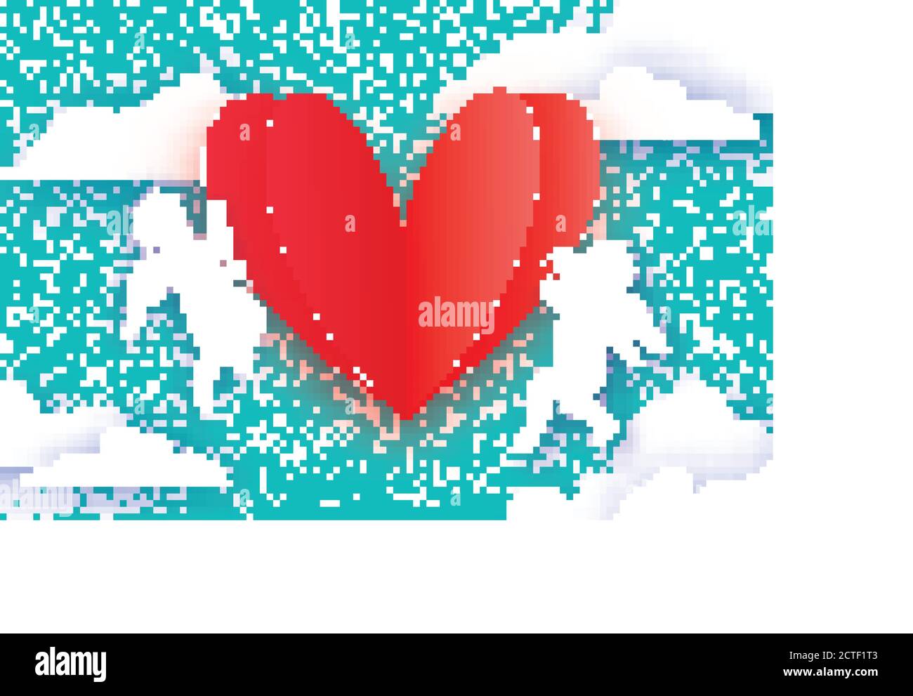 Flying Cupids - amur angels with Love RED Heart in paper cut style ...