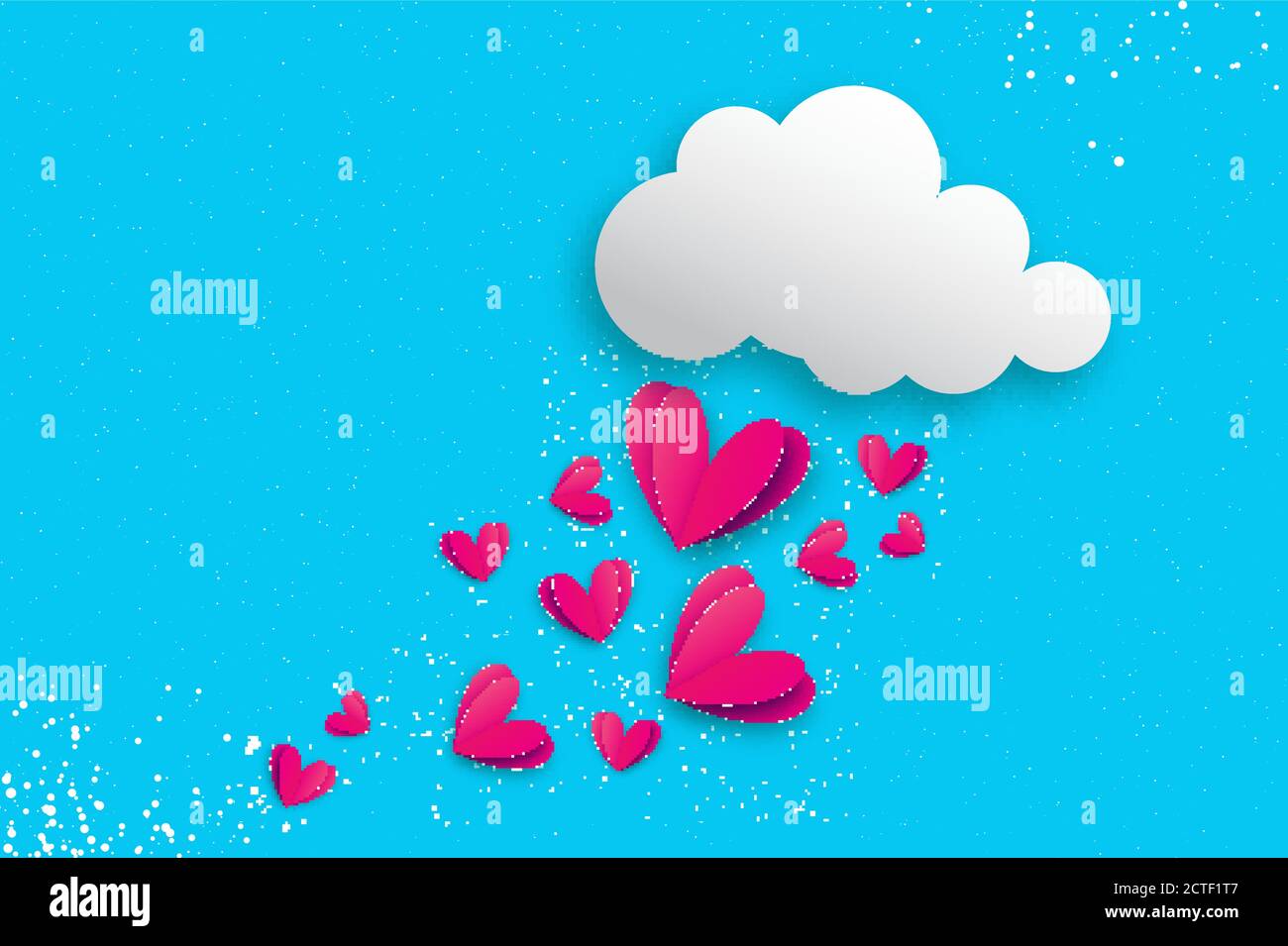A rain of heart. Love with paper cut flying hearts. Romantic Invitation ...