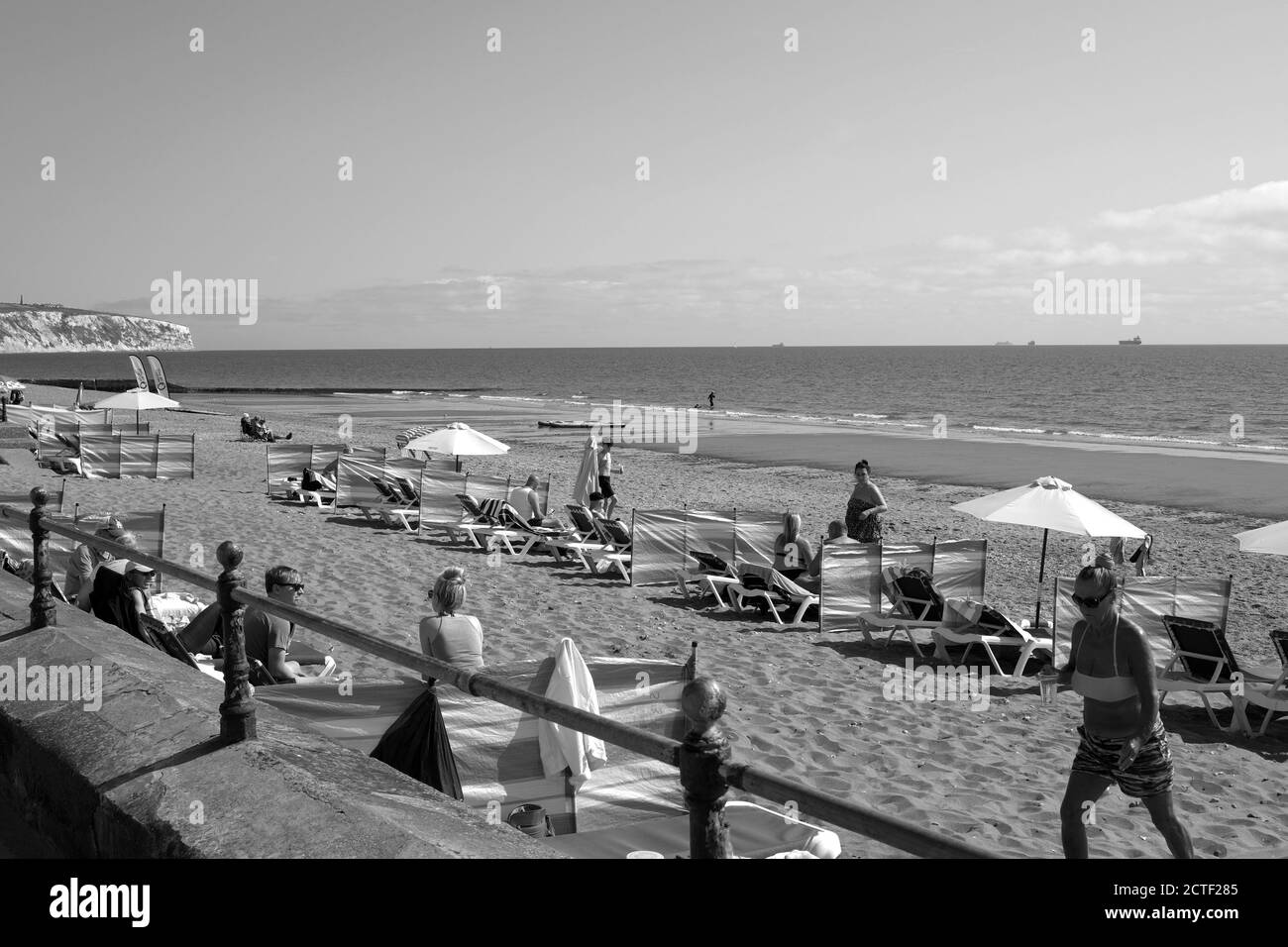 Sandown seafront Isle of Wight windbreaks deckchairs umbrellas sun ...