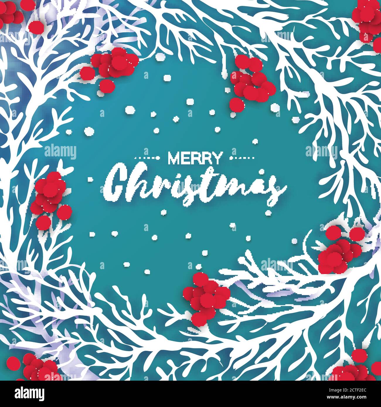 Wreath with Rowan branch and red berry. 3D Origami Christmas Greetings ...