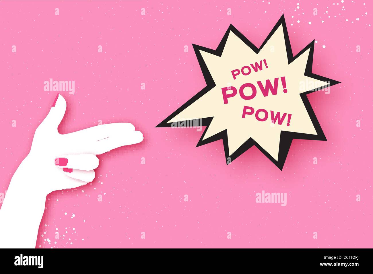 Origami Female holding Two fingers like a revolver in paper cut style ...