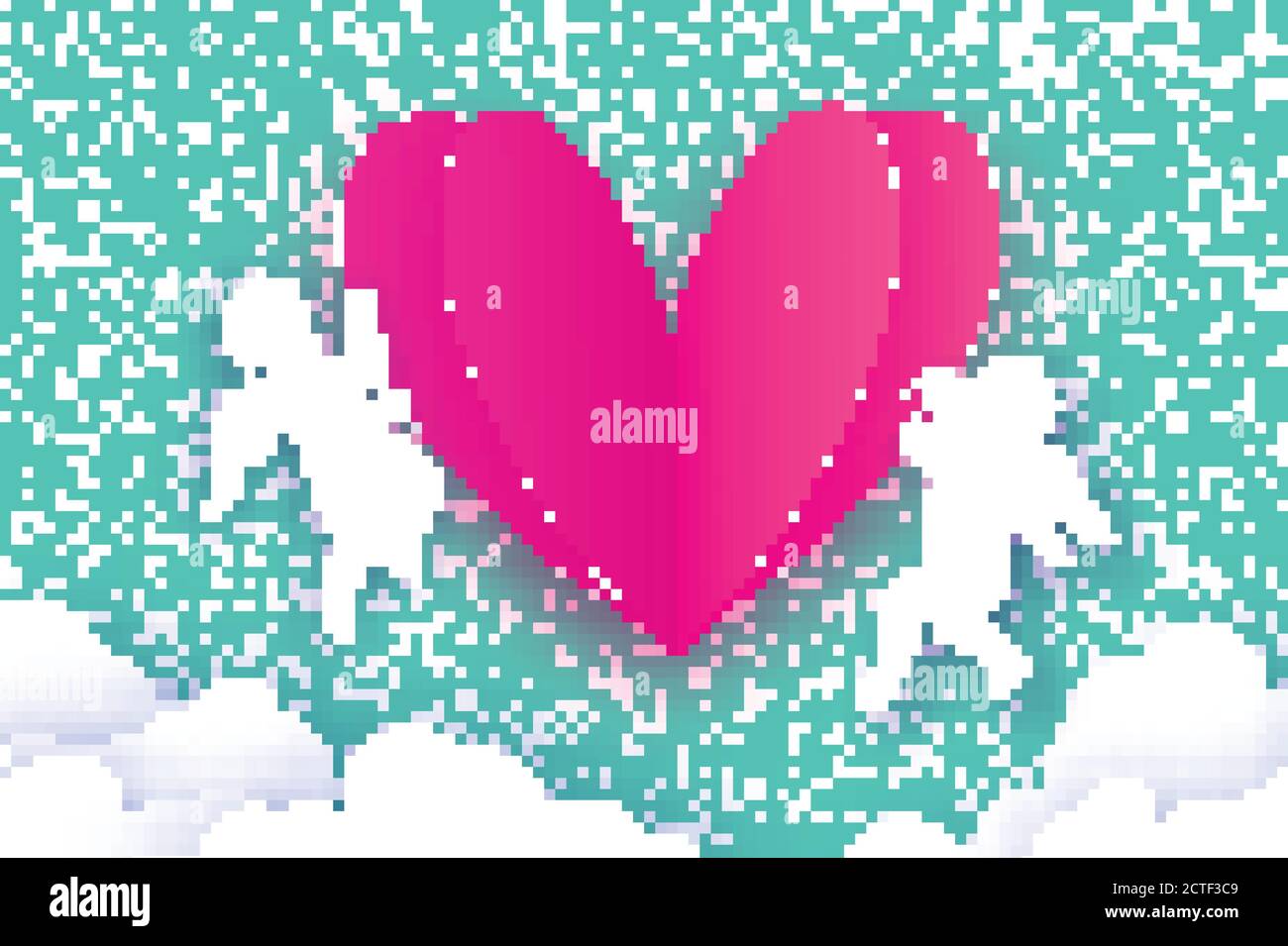 Flying Cupids - amur angels with Love Pink Heart in paper cut style ...
