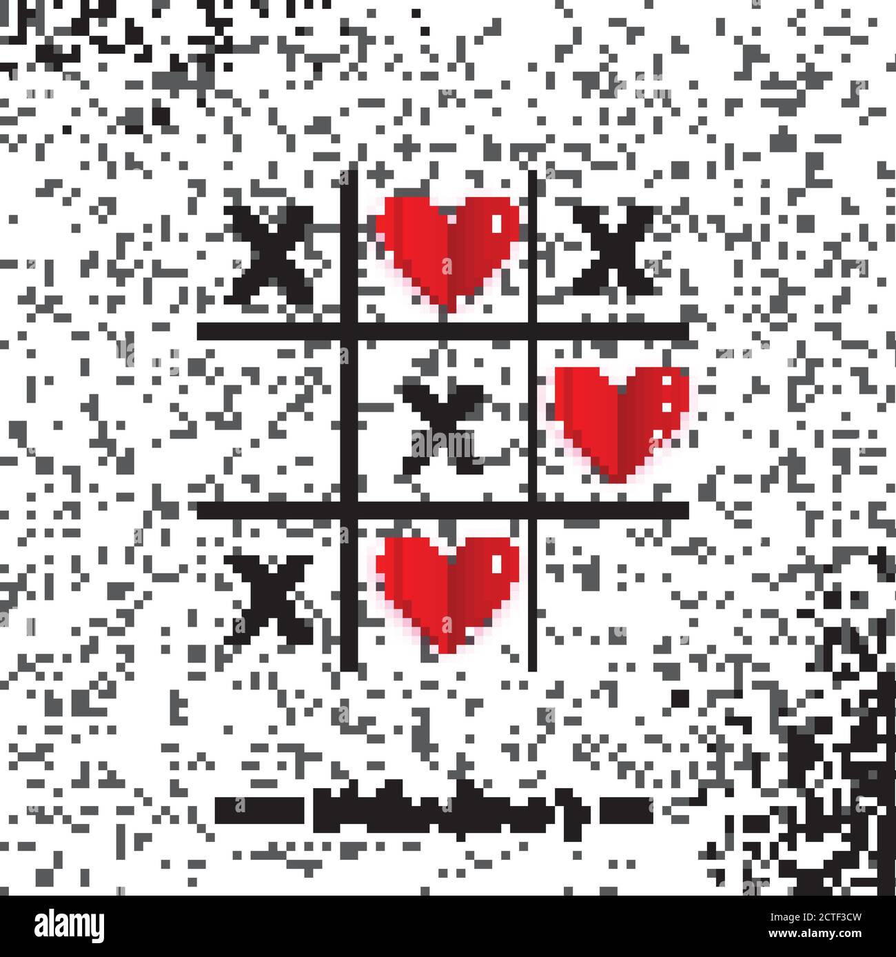 Tic tac toe game with criss cross and red paper cut Hearts sign mark ...