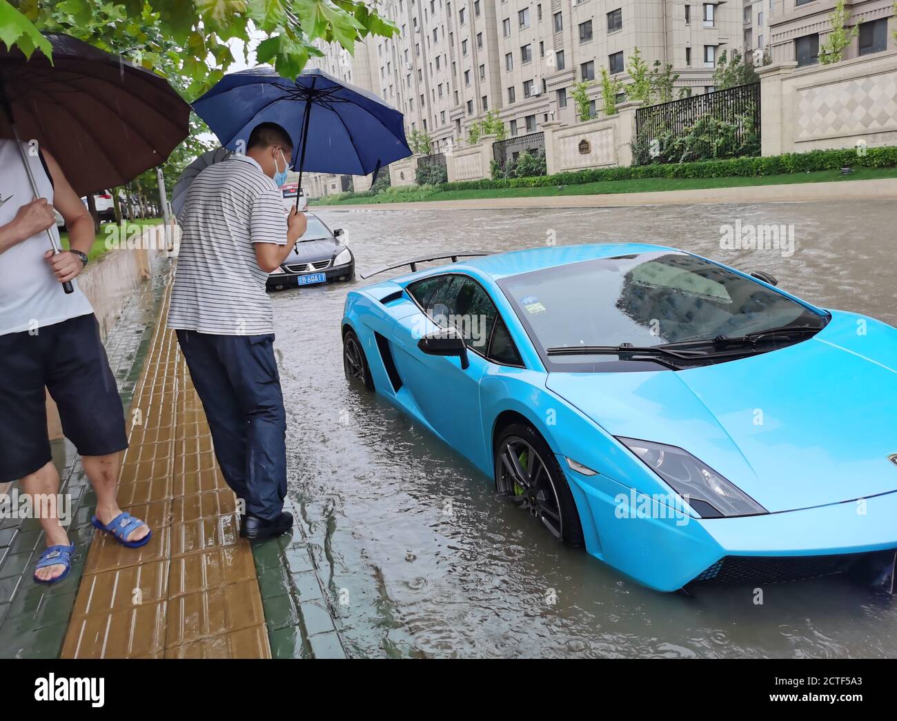 A blue roadstar produced by Lamborghini, an Italian brand and ...